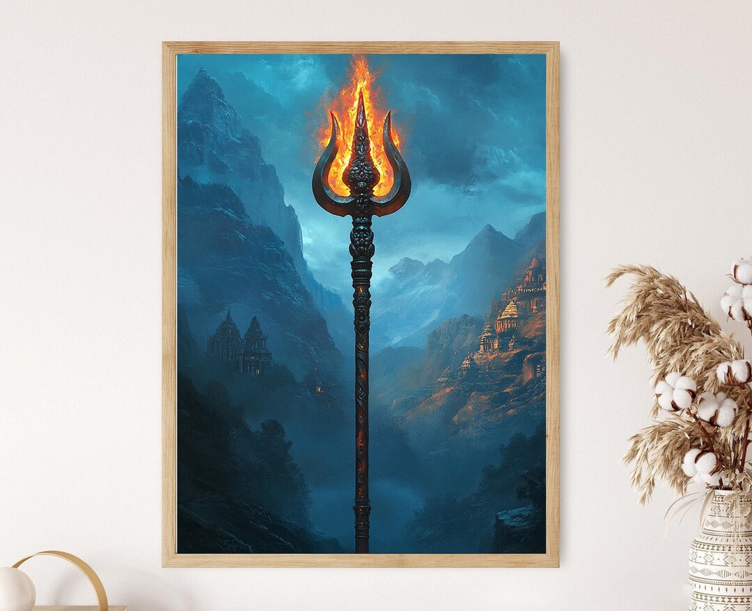 Himalayan Trishul Art Print: Sacred Hindu Painting - Etsy
