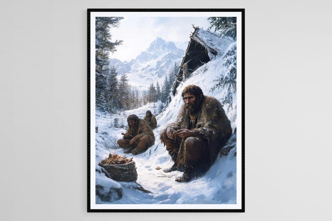 Neanderthal Survival Art Print, Early Humans Foraging in Winter - Etsy