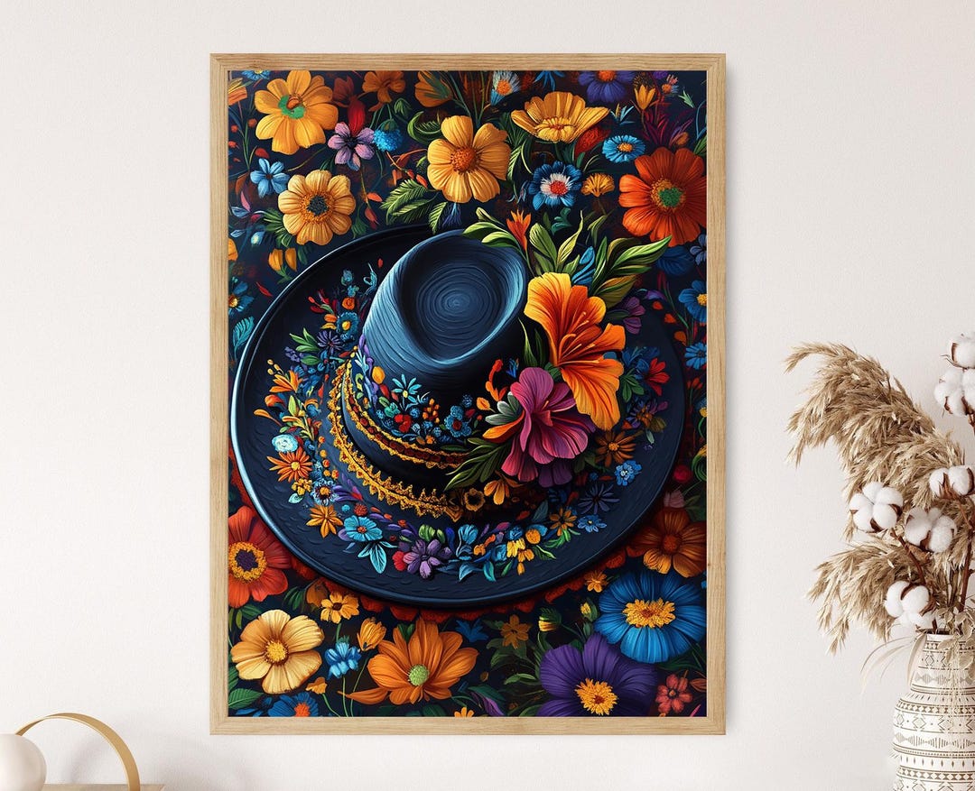 Mexican Sombrero Art Print, Embroidered Hat With Floral Patterns - Etsy