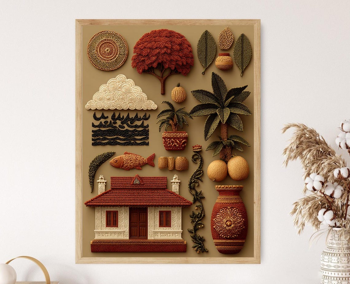Kerala Monsoon Art Print: Banana Leaf & Rain Rituals Poster - Etsy