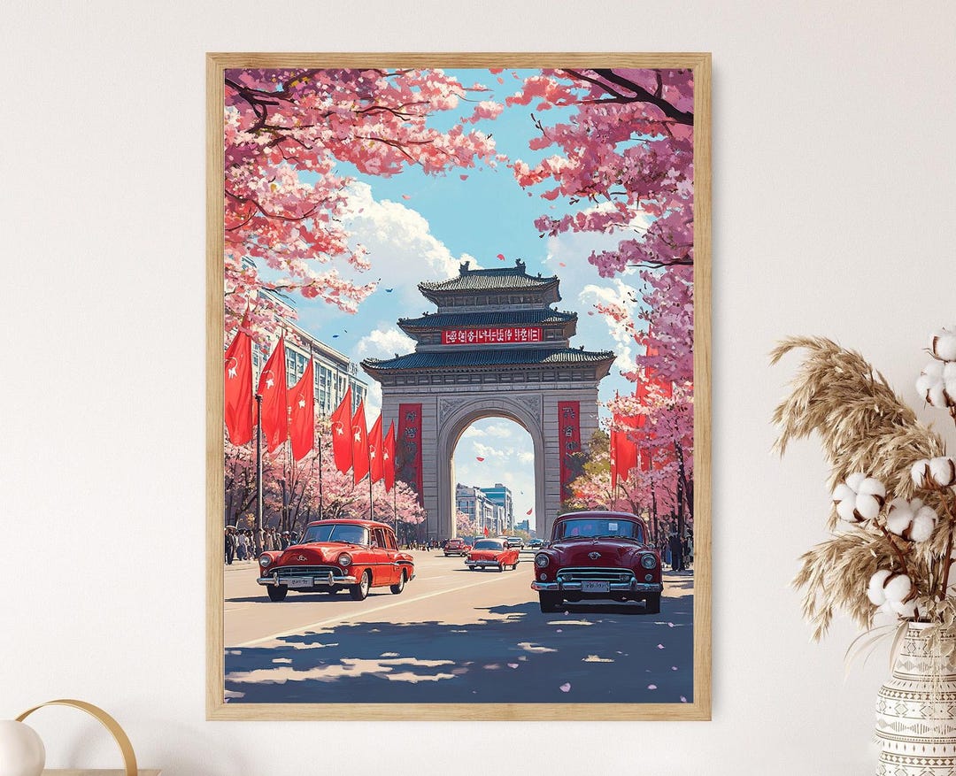 Pyongyang Arch of Triumph Art Print: Vintage North Korea Street Scene ...