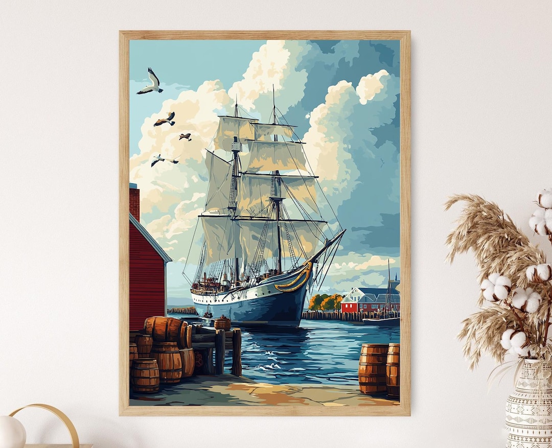 New Bedford Whaling Port Scene, 1800s Harbor Painting, Historic New ...