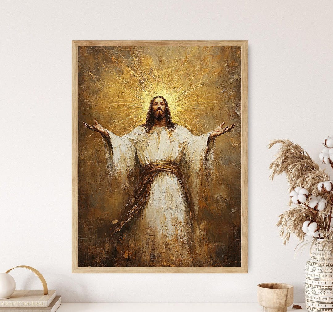 Jesus Christ With Open Arms Art Print, Radiant Light, Christian Wall ...