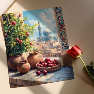 Qazvin Rooftop Illustration, Persian Calligraphy and Tile Art Print ...