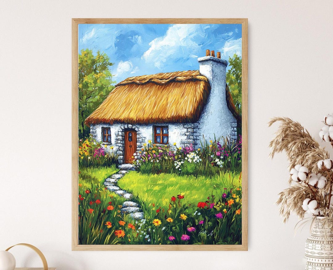 Traditional Irish Cottage Art Print, Rural Ireland Charm - Etsy