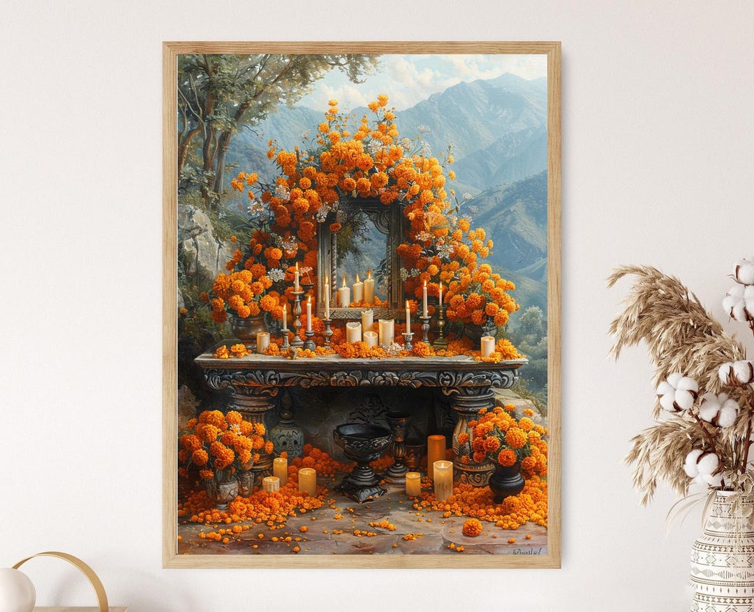 Day of the Dead Marigold Altar Painting, Ofrendatraditional Decorations ...