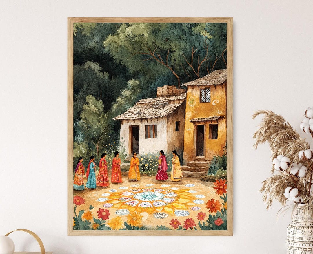 Gujarati Village Art Print, Bandhani Sarees and Mirror Work Huts - Etsy