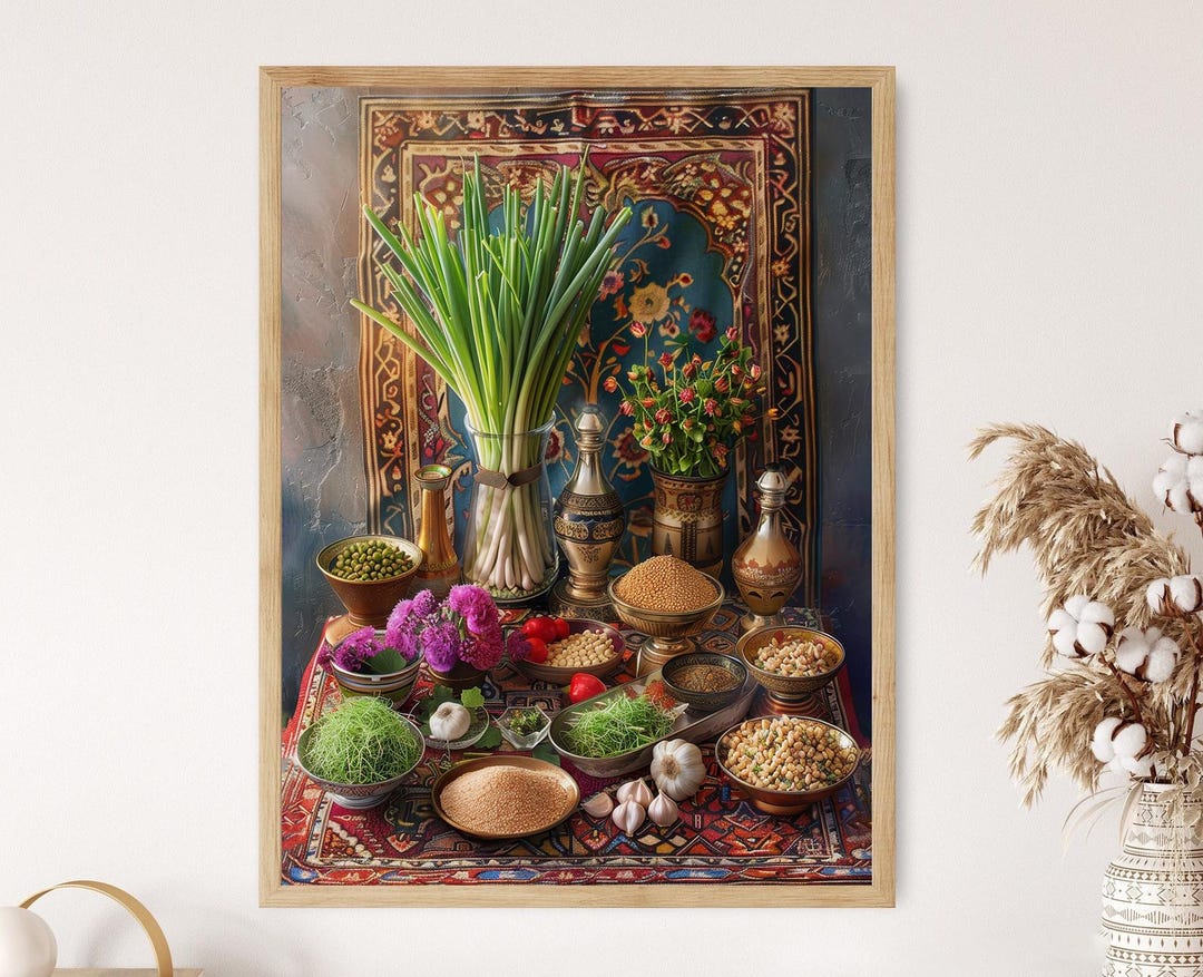 Half Seen Table, Nowruz Festive Artwork, Vibrant Haft Sin Painting ...