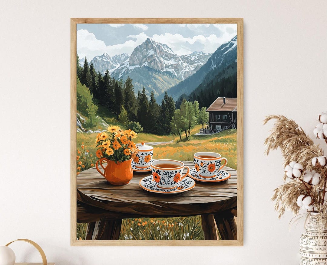 Austrian Tea Set Art Print, Alpine Chalet Decor Poster - Etsy