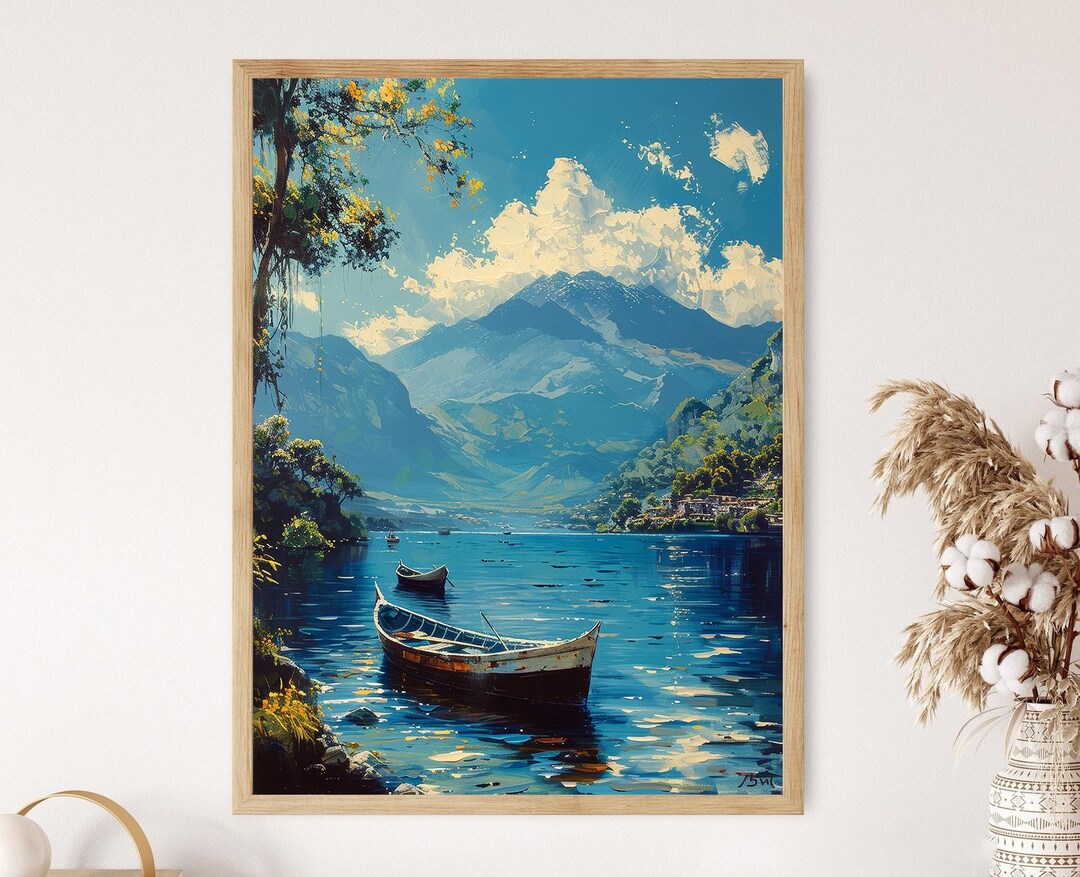 Serene Lake Atitlán Painting, Traditional Mayan Boats Art Print - Etsy