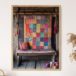 Pakistani Rilli Quilt Art Print, Bold Patchwork Poster, Traditional ...