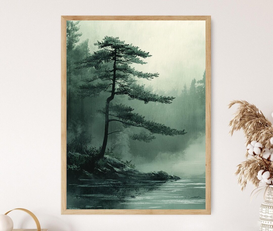Japanese Cedar Print: Lone Tree at Forest Edge Illustration - Etsy