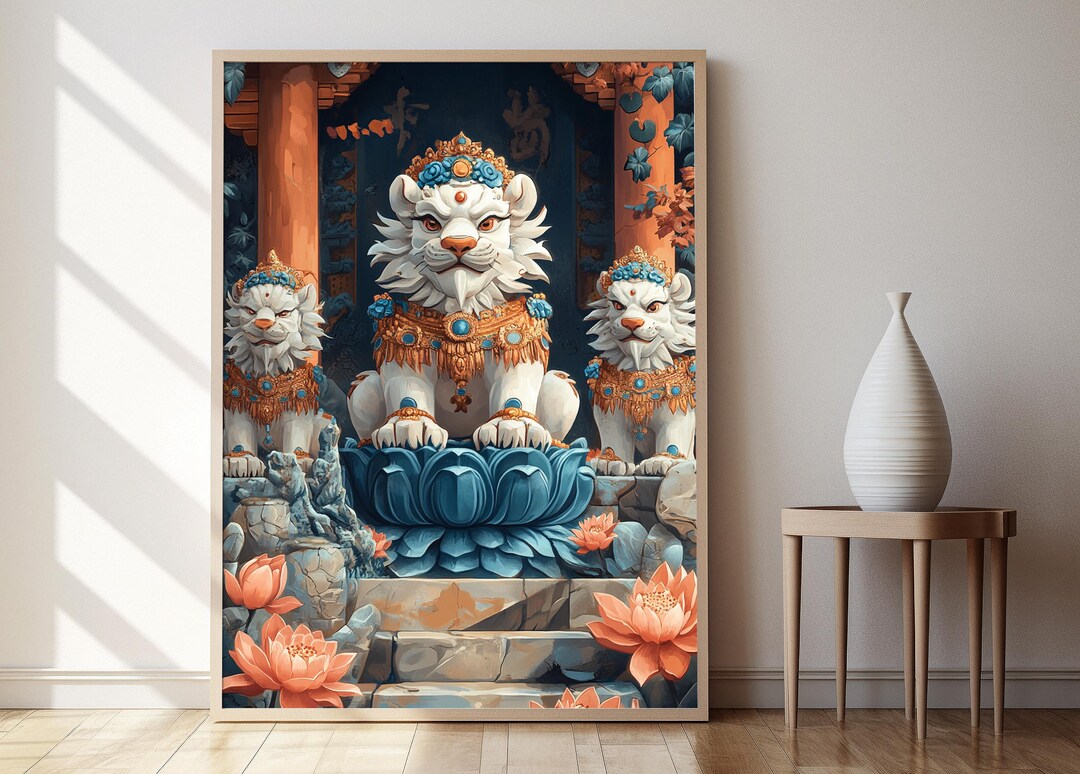 Tibetan Snow Lion Statue Illustration, Folklore Wooden Ornament Art ...