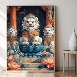 Tibetan Snow Lion Statue Illustration, Folklore Wooden Ornament Art ...
