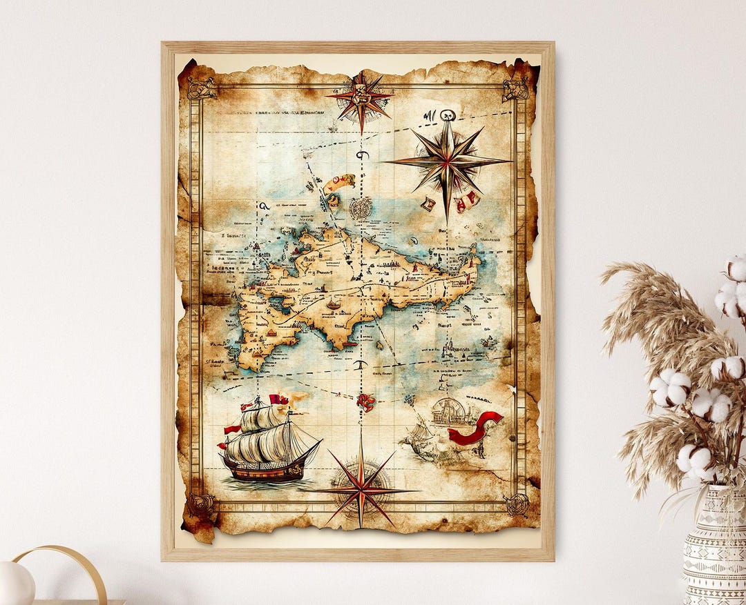 Vintage Pirate Treasure Map Print: Nautical Adventure Art - Etsy
