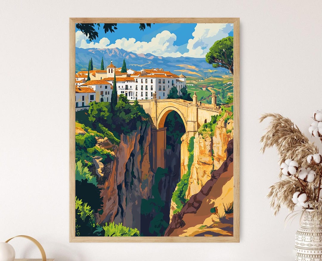 Ronda Village Art Print, Andalusian Cliffside and Historic Bridge - Etsy
