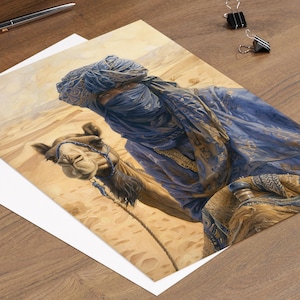 Tuareg Nomad, Traditional Indigo Robes, Camel, Vast Sahara Desert Print ...