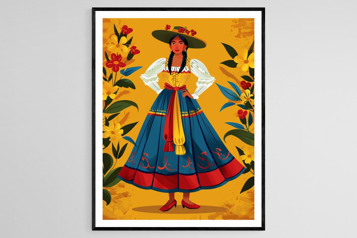 Pollera Colora Art Print: Colombian Dress Illustration, Latin Folk ...