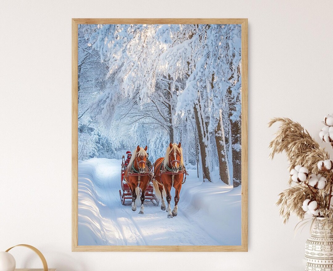 Horse-drawn Sleigh Ride Art Print, Winter Wonderland Scene - Etsy