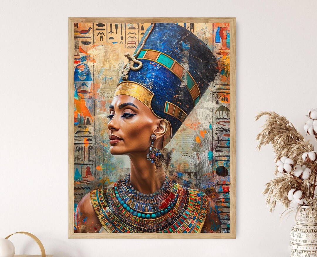 Vibrant Depiction of Queen Nefertiti - Historical Egyptian Art - Etsy