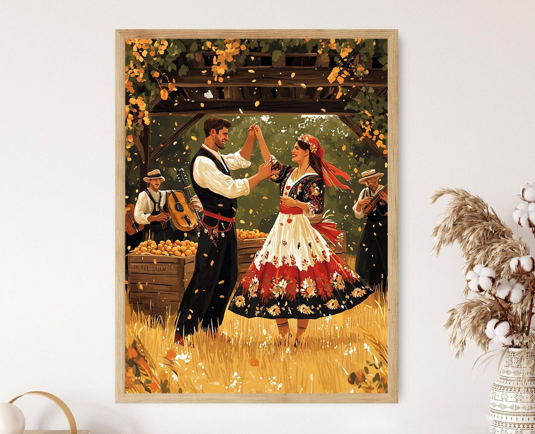 Macedonian Kopachka Dance Couple Art Print, Traditional Harvest ...