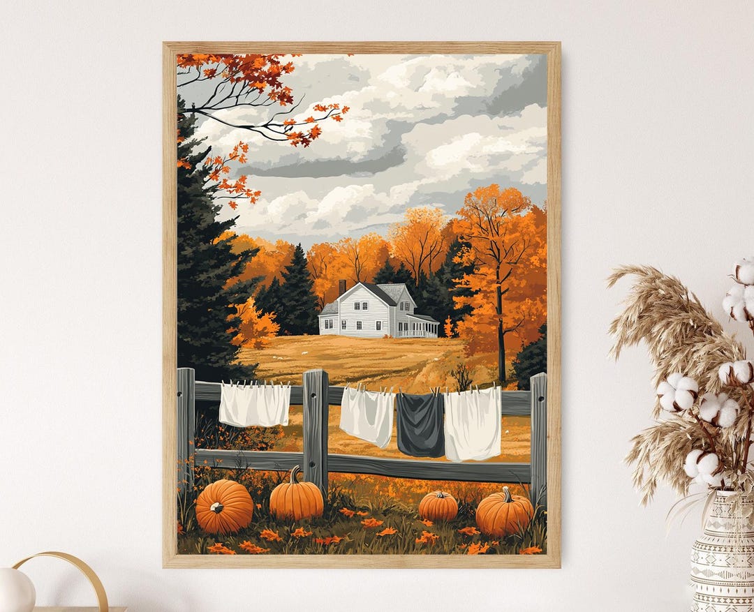 Vermont Autumn Clothesline Art Print: Flannel & Wool Painting - Etsy