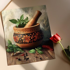 Puerto Rican Pilón With Floral Designs Art Print, Traditional Kitchen ...