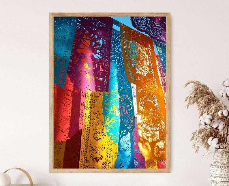Colorful Papel Picado Banner Art Print, Mexican Fiesta Decor, Vibrant ...
