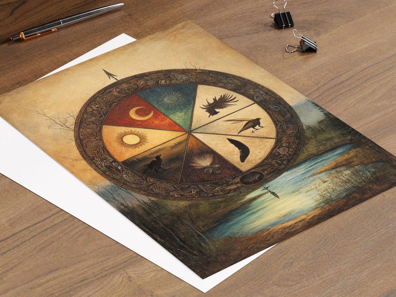 Cherokee Medicine Wheel Art Print: Native American Symbolism, Seasons ...