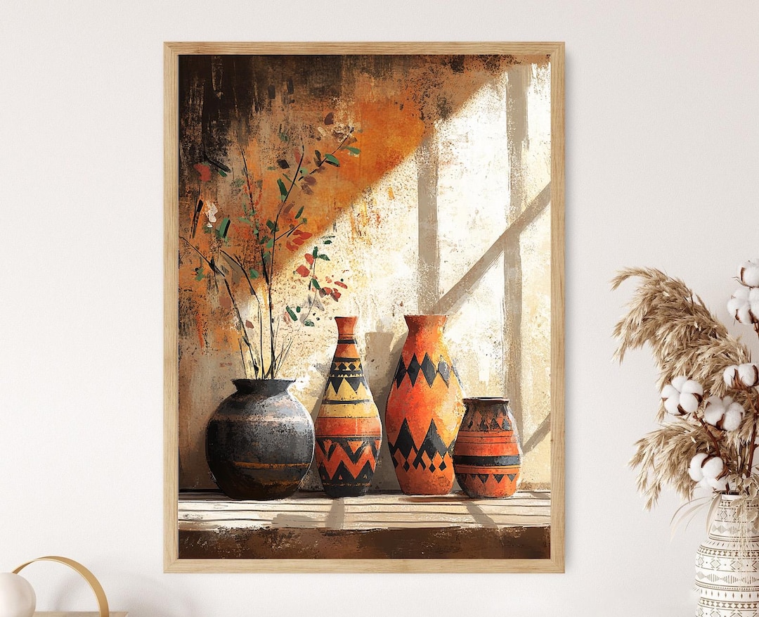 African Pottery Art Print: Geometric Ceramic Illustration - Etsy