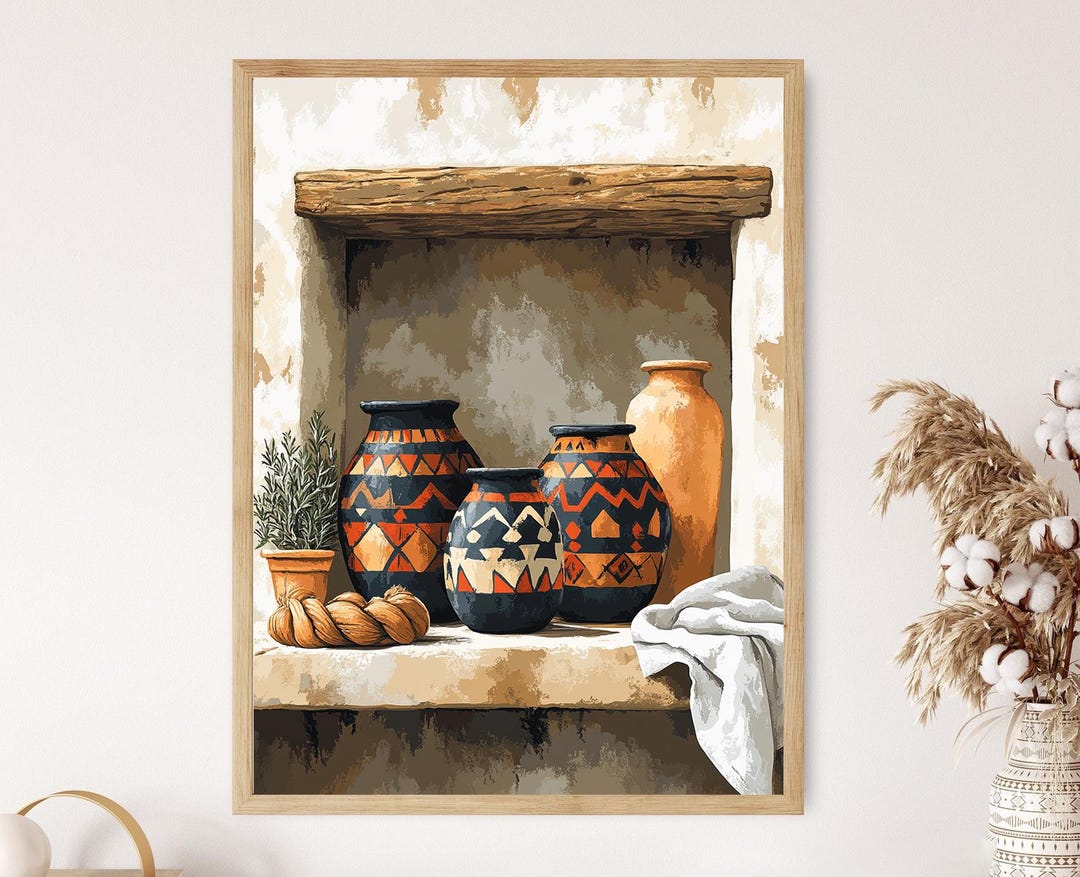 Southwestern Ceramic Art Print, Pueblo Pottery Painting With Black-on ...