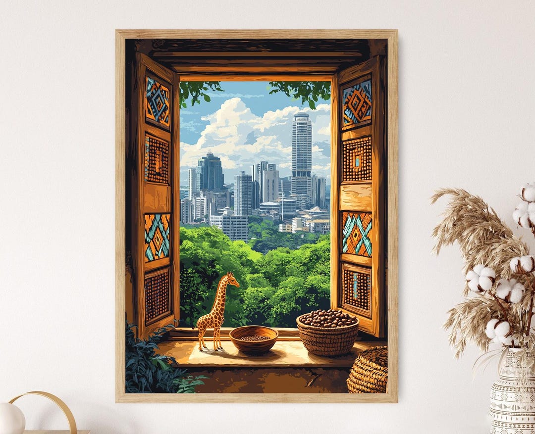 Nairobi Wooden Window Illustration, Kenyan Kikuyu Motifs, City Skyline ...