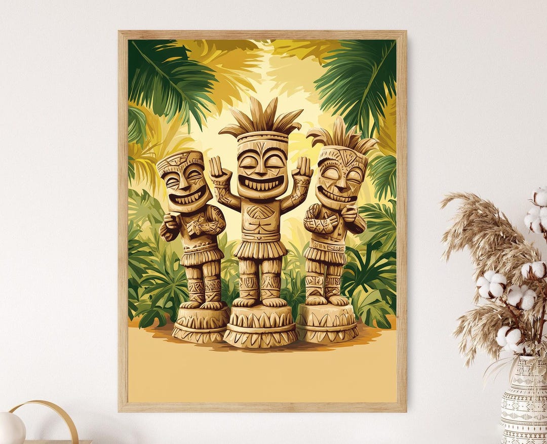 Dancing Tiki Statues Art Print - Etsy