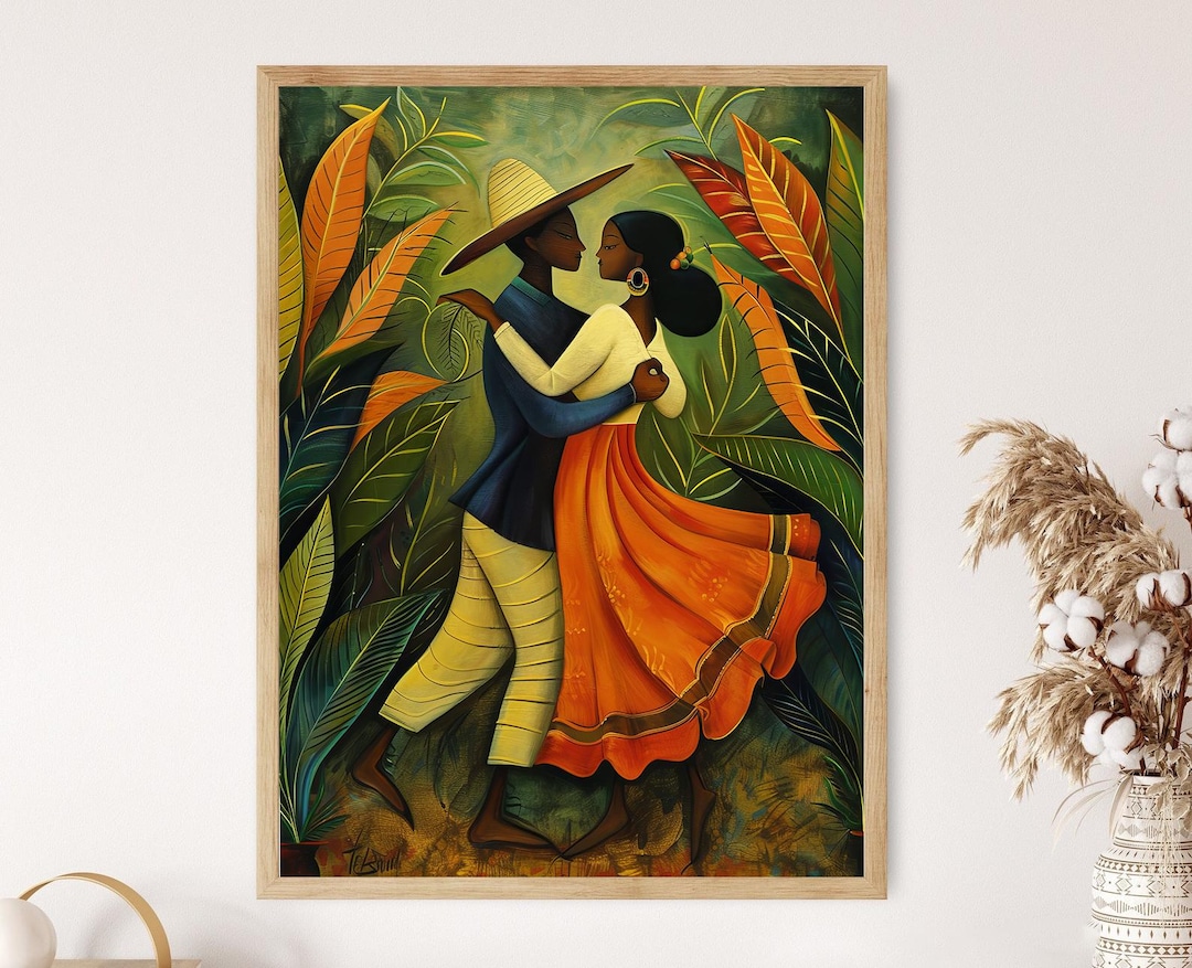 Bomba and Plena Dance, Traditional Puerto Rican Dance Couple Art Print ...