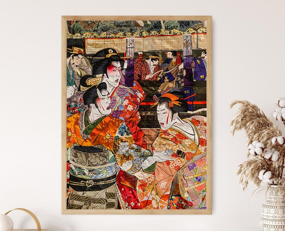 Kabuki Wall Art, Intricate Japanese Painting, Vibrant Home Decor, Ideal ...