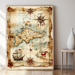 Vintage Pirate Treasure Map Print: Nautical Adventure Art - Etsy