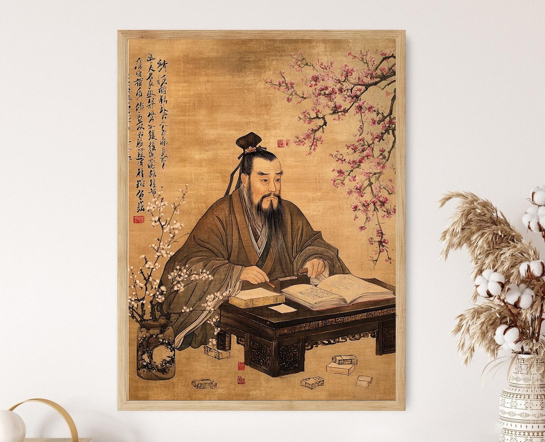 Qing Dynasty Scholar Art Print, Traditional Study, Scrolls and ...