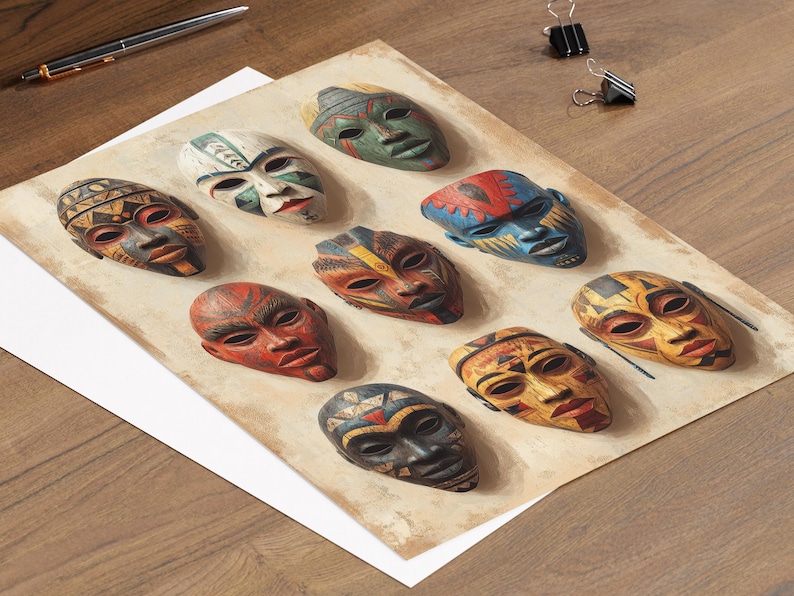 Traditional African Mask Illustration, Tribal Art Print, Cultural ...