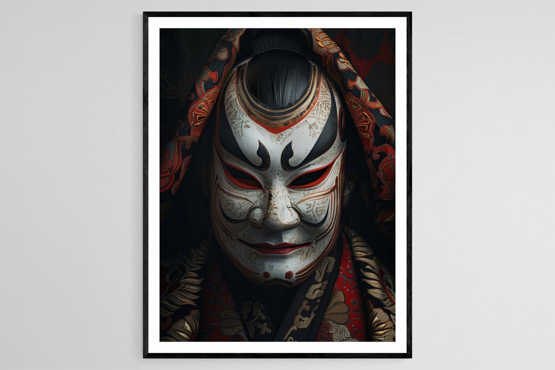 Intricate Kabuki Mask, Cultural Design Painting - Etsy
