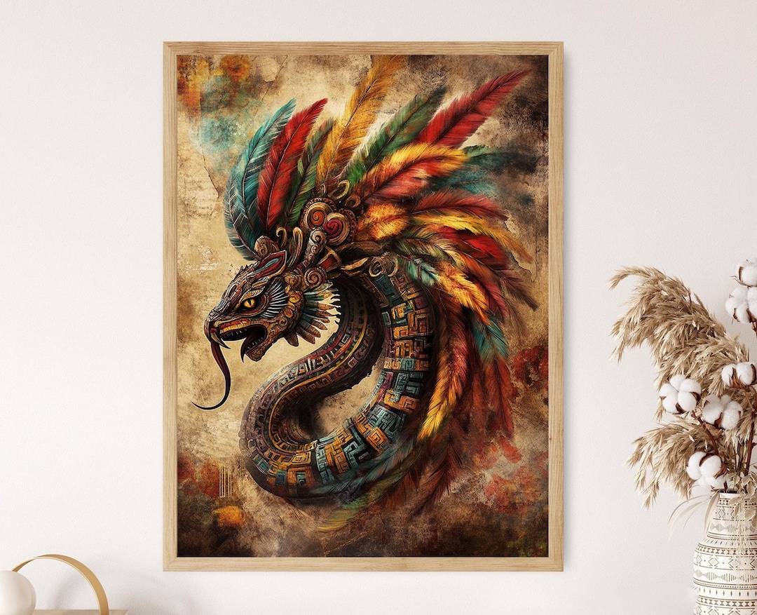 Aztec God Quetzalcoatl Art Print, Feathered Serpent Symbolism - Etsy