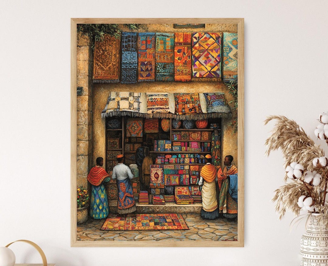 Ethiopian Rug Store Art Print, Traditional Woven Rugs, African Textile ...