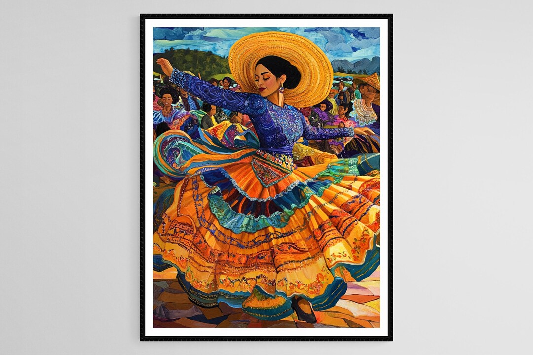 Chicano Baile Folklórico Art Print, Traditional Dance, Vibrant Dresses ...