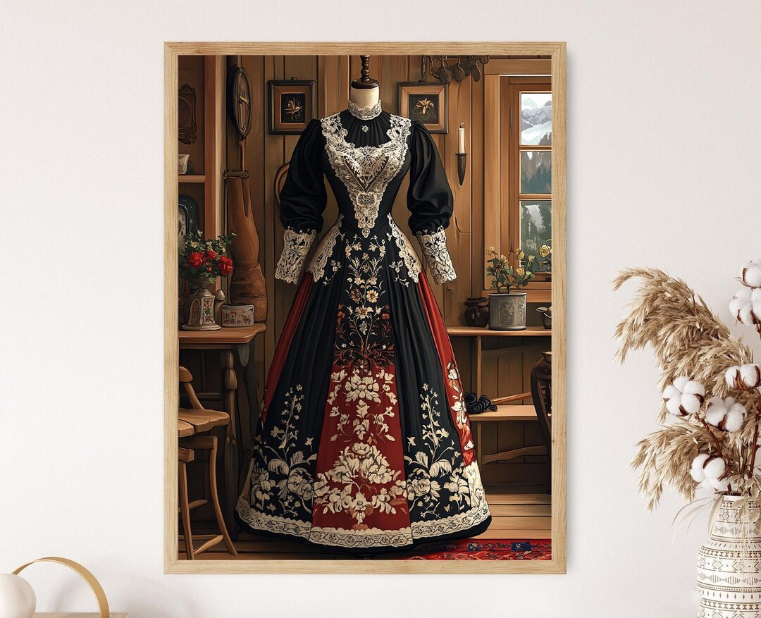 Hardanger Bunad Art Print, Norwegian Embroidered Costume, Traditional ...
