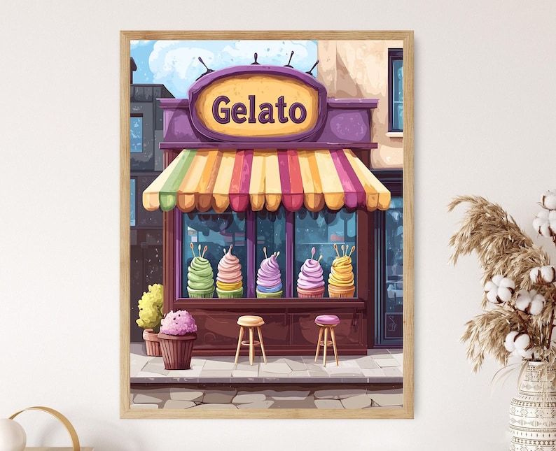 Italian Gelato Store Art Print: Mediterranean Kitchen Decor - Etsy