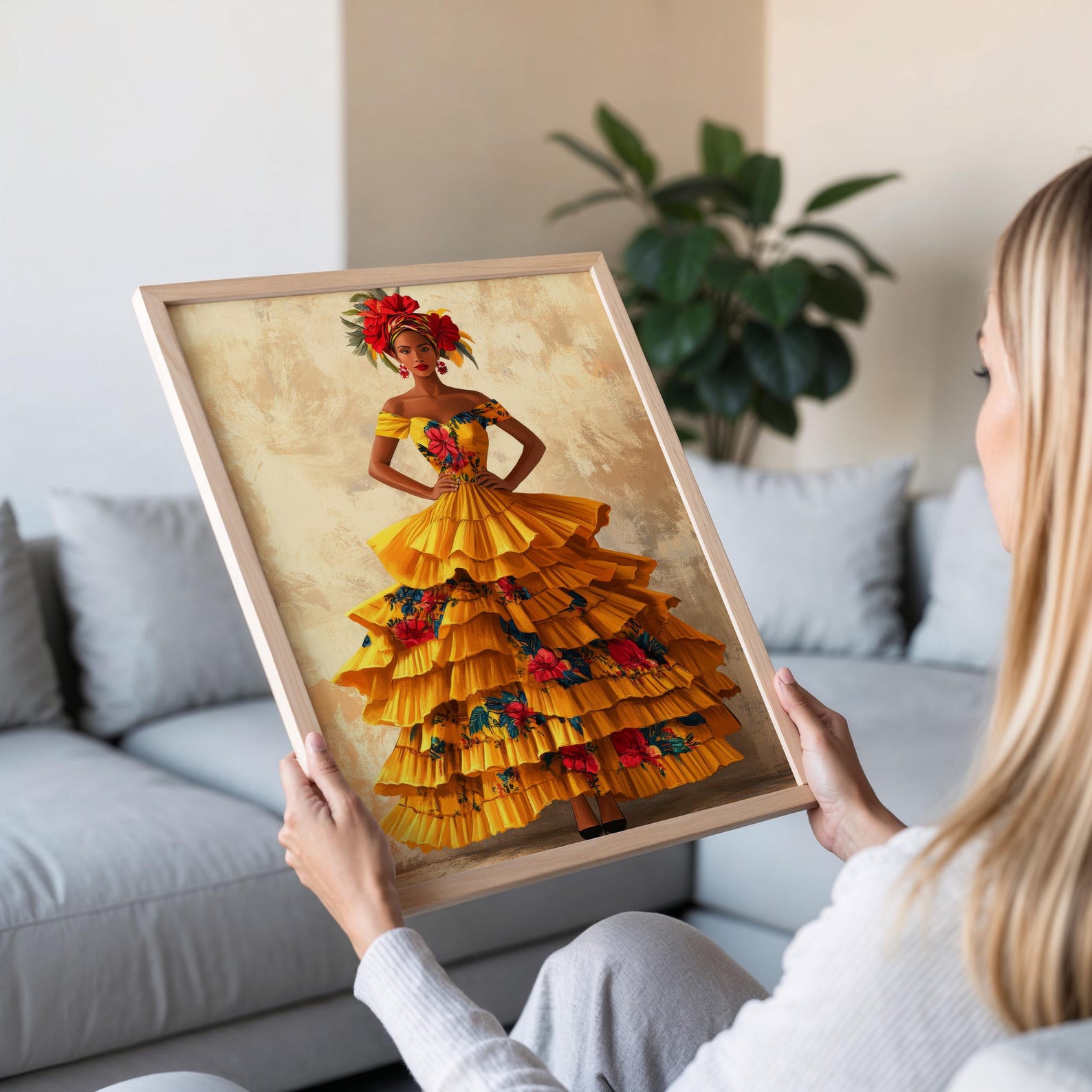 Cuban Bata Cubana Dress and Headwrap Illustration, Traditional Clothing ...