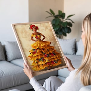 Cuban Bata Cubana Dress and Headwrap Illustration, Traditional Clothing ...