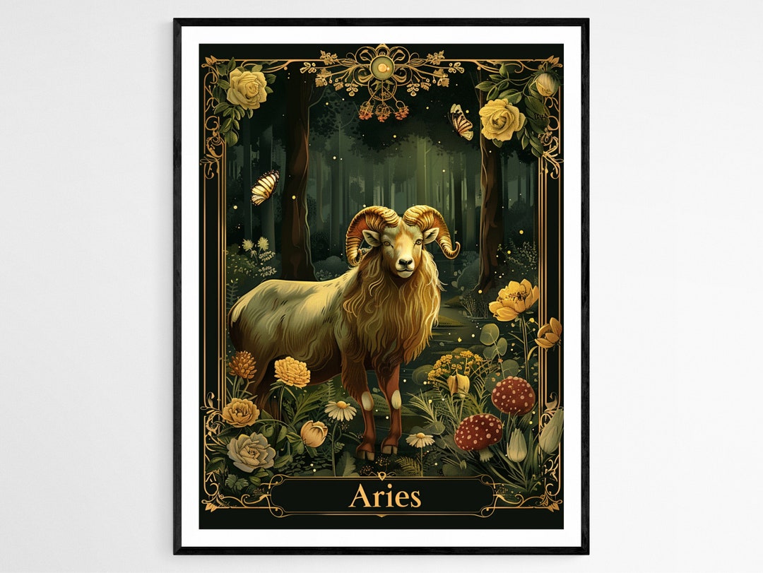 Aries Zodiac Sign Art Print, Elegant Astrological Wall Decor, Perfect ...