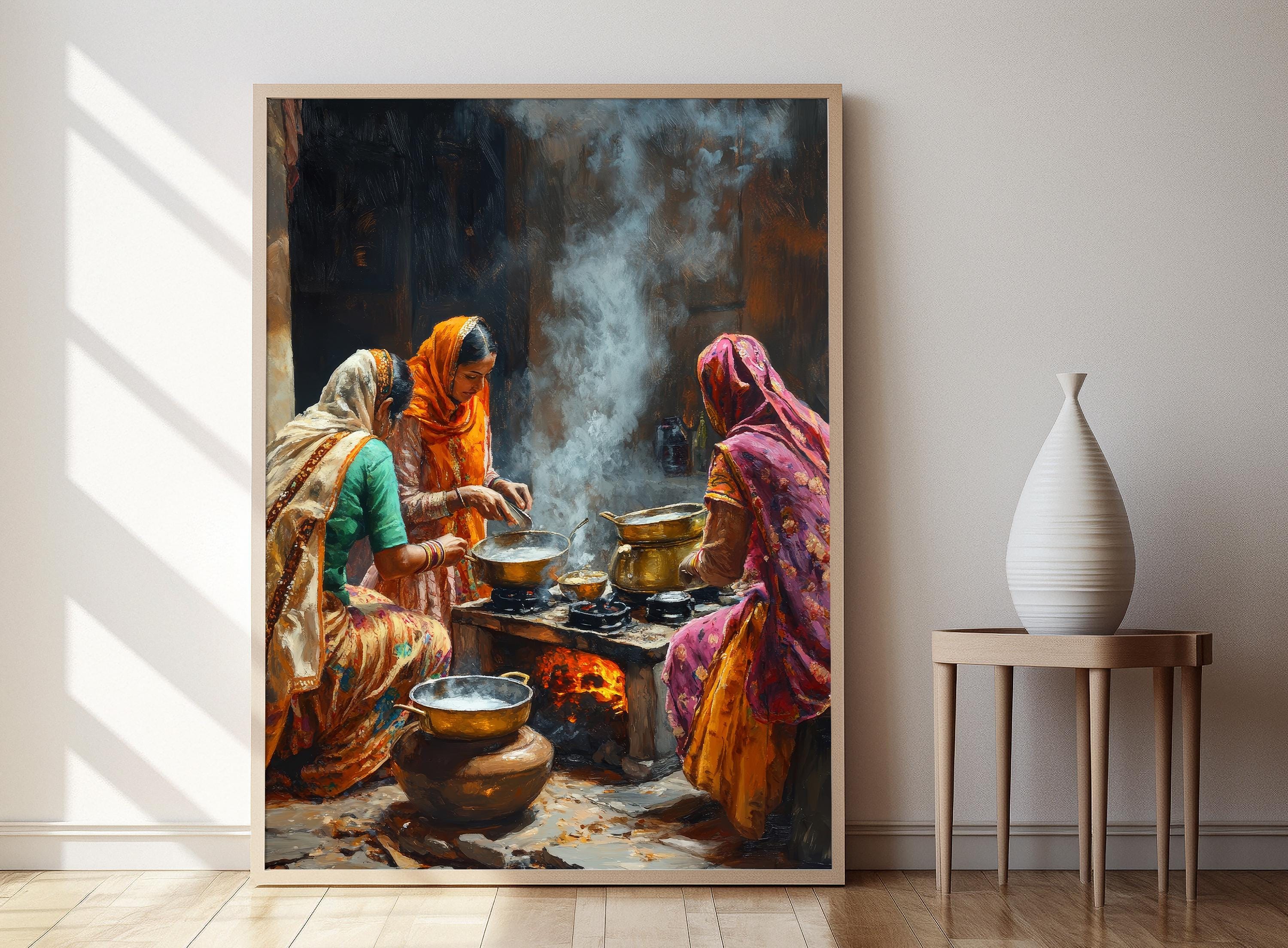 Traditional Punjabi Kitchen Art Print, Women Cooking, Brass Utensils - Etsy