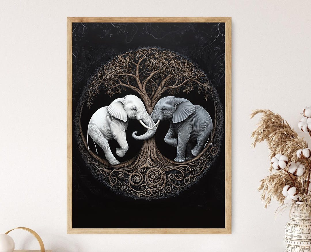 Yin Yang Elephant Tree Art Print: Symbolic Balance Wall Decor - Etsy UK