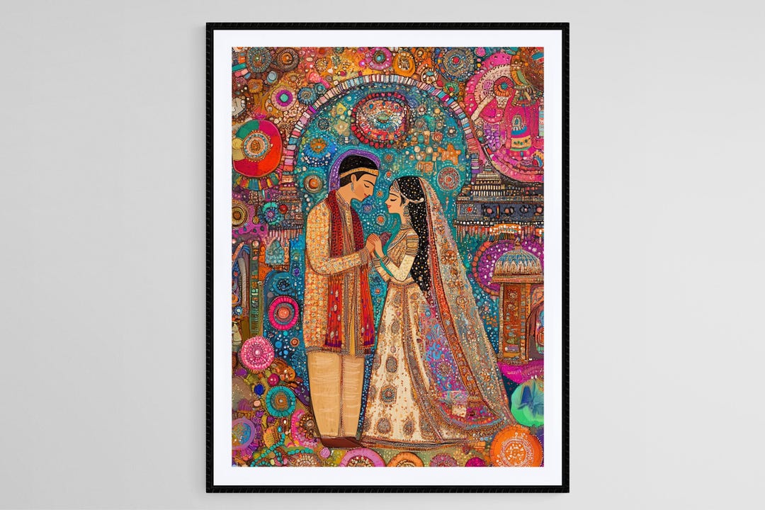 Mithila Wedding Art Print, Indian Bride and Groom Folk Ceremony - Etsy